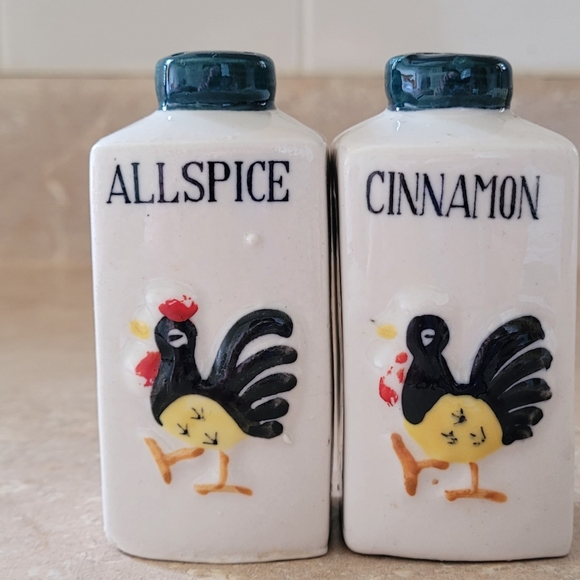 Source Unknown | Kitchen | Vintage Ceramic Rooster Spice Containers ...